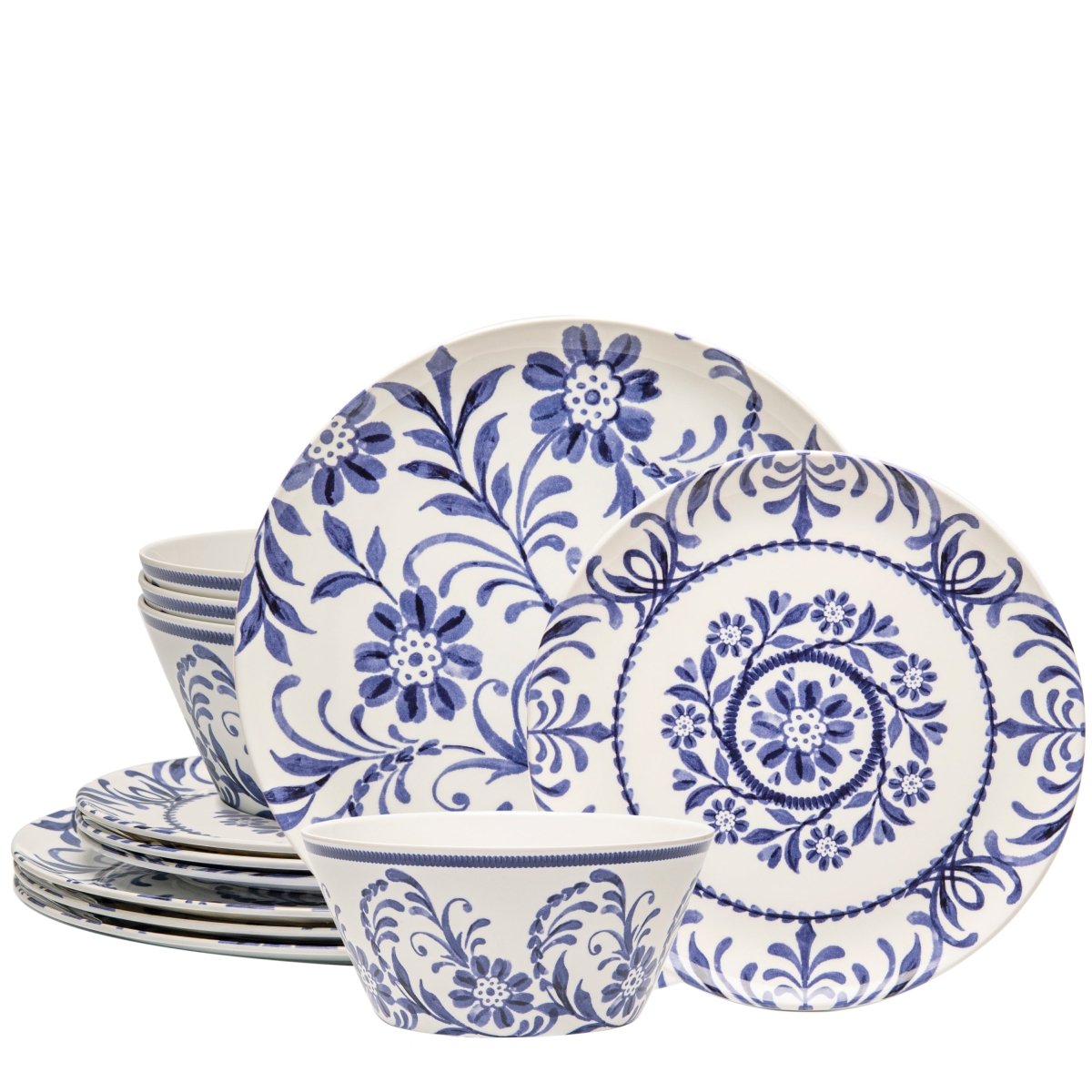 12 pc Outdoor dinnerware set - indigo floral | Bzyoo