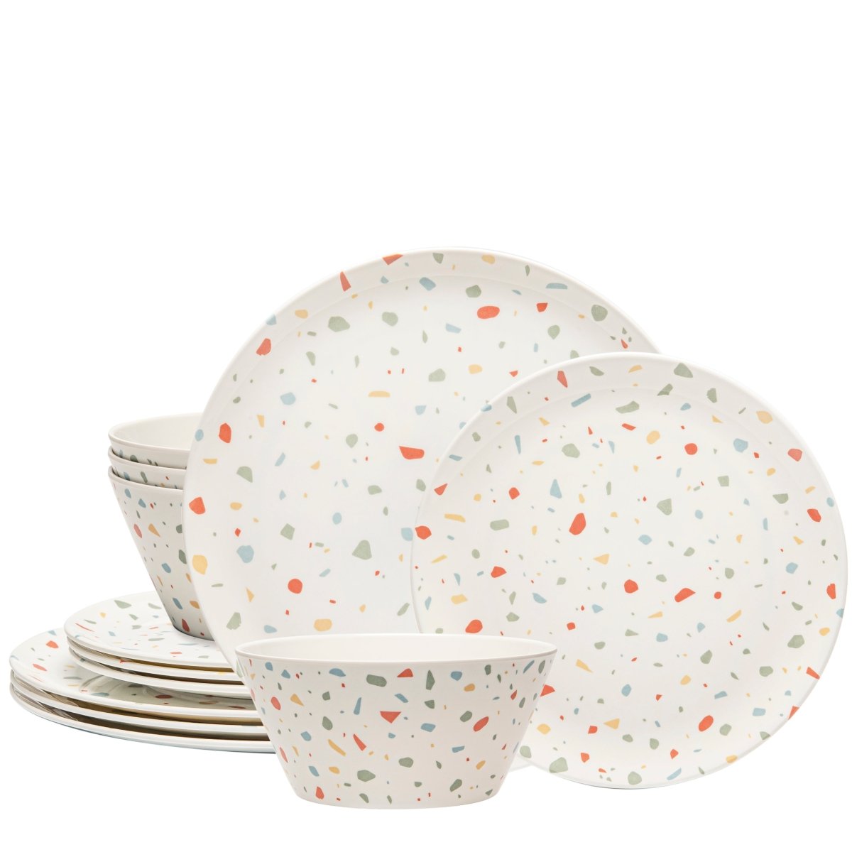 12 pc Outdoor Dinnerware Set - White Confetti | Bzyoo