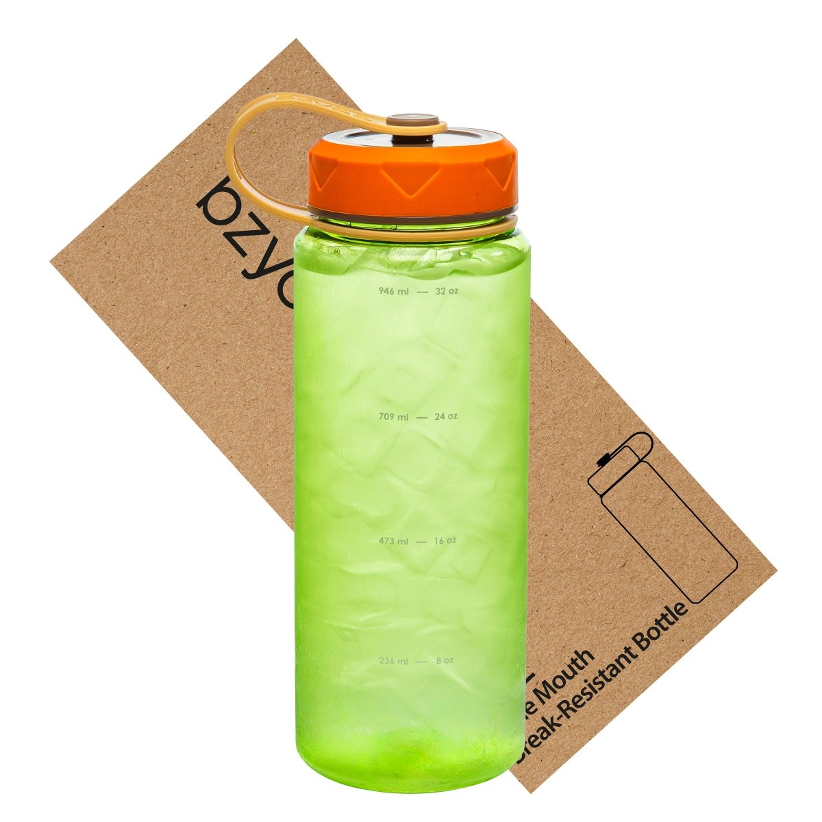 36oz HydroPop Water Bottle w/ Strap and Measurement - Green | Bzyoo
