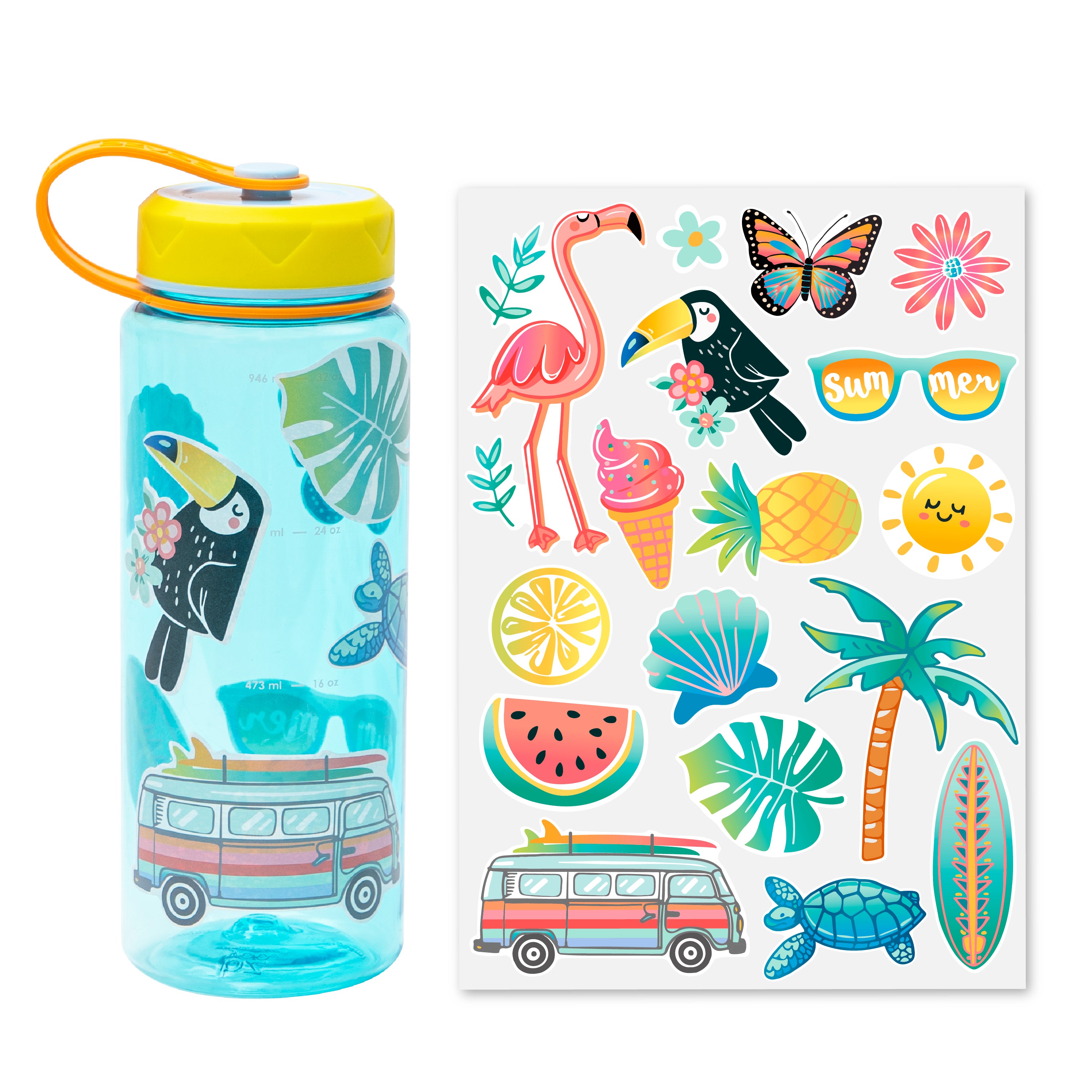 36oz HydroPop Water Bottle w/ Strap and Measurement - Blue | Bzyoo