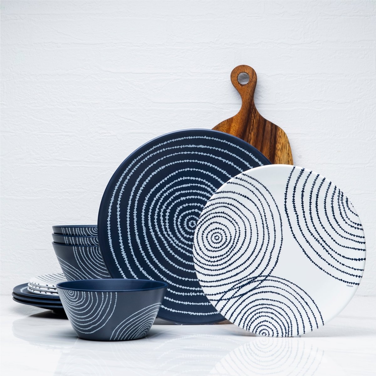 12pc Planet Melamine Plate & Bowl Dinnerware Set - French Navy | Bzyoo